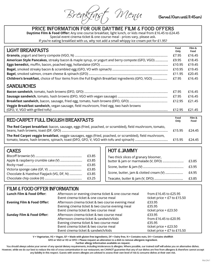 Brunch Menu | The Red Carpet Cinema & Cafe Bar