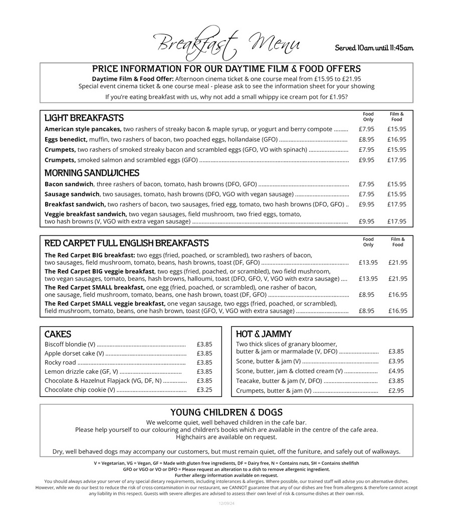 Brunch Menu | The Red Carpet Cinema & Cafe Bar