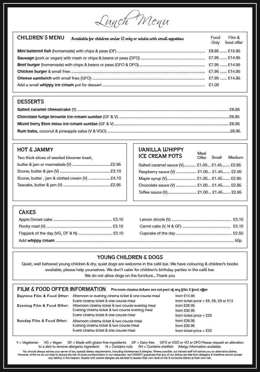 Lunch Menu page 2 | The Red Carpet Cinema and Cafe Bar