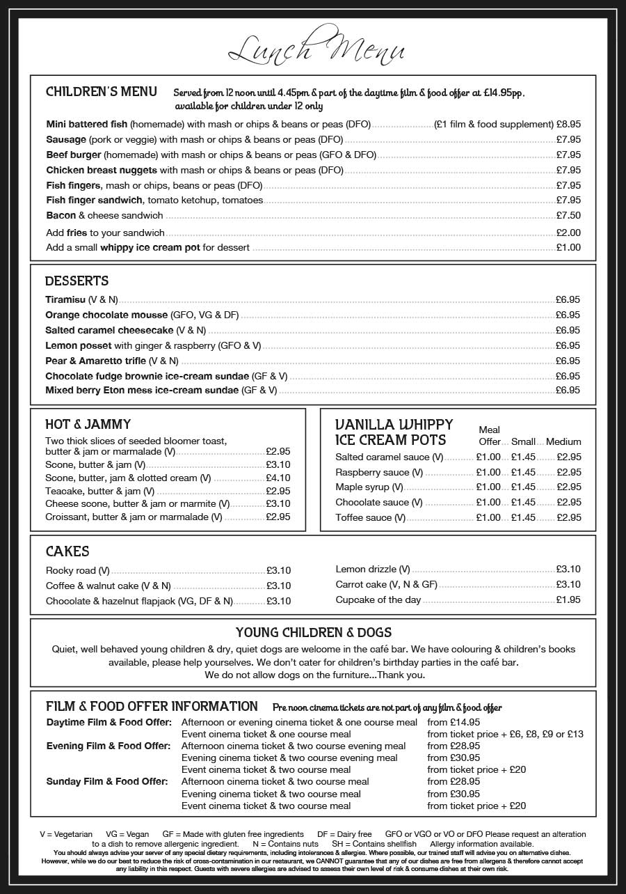Lunch Menu page 2 | The Red Carpet Cinema and Cafe Bar