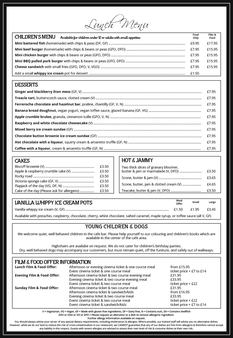 Lunch Menu page 2 | The Red Carpet Cinema and Cafe Bar