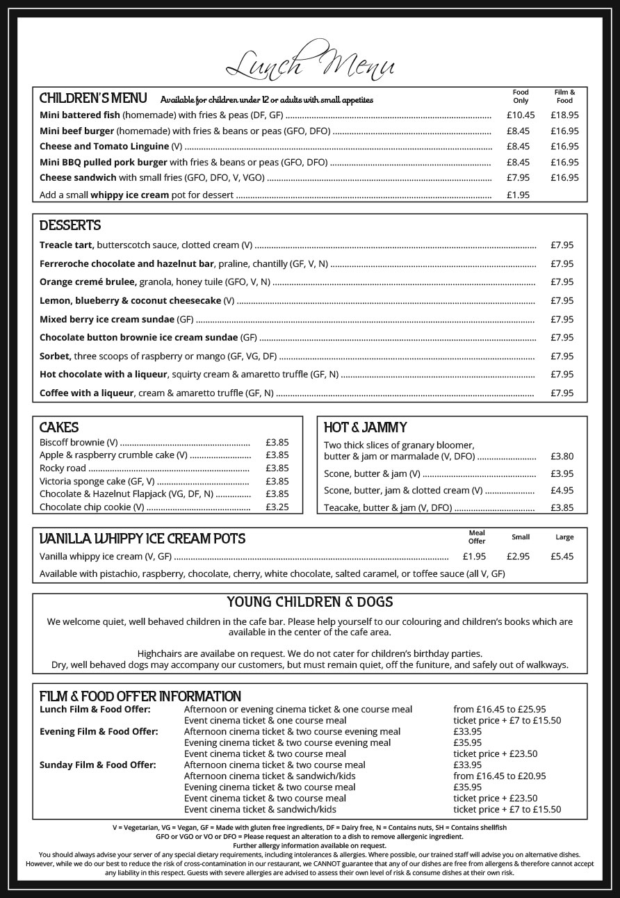 Lunch Menu page 2 | The Red Carpet Cinema and Cafe Bar