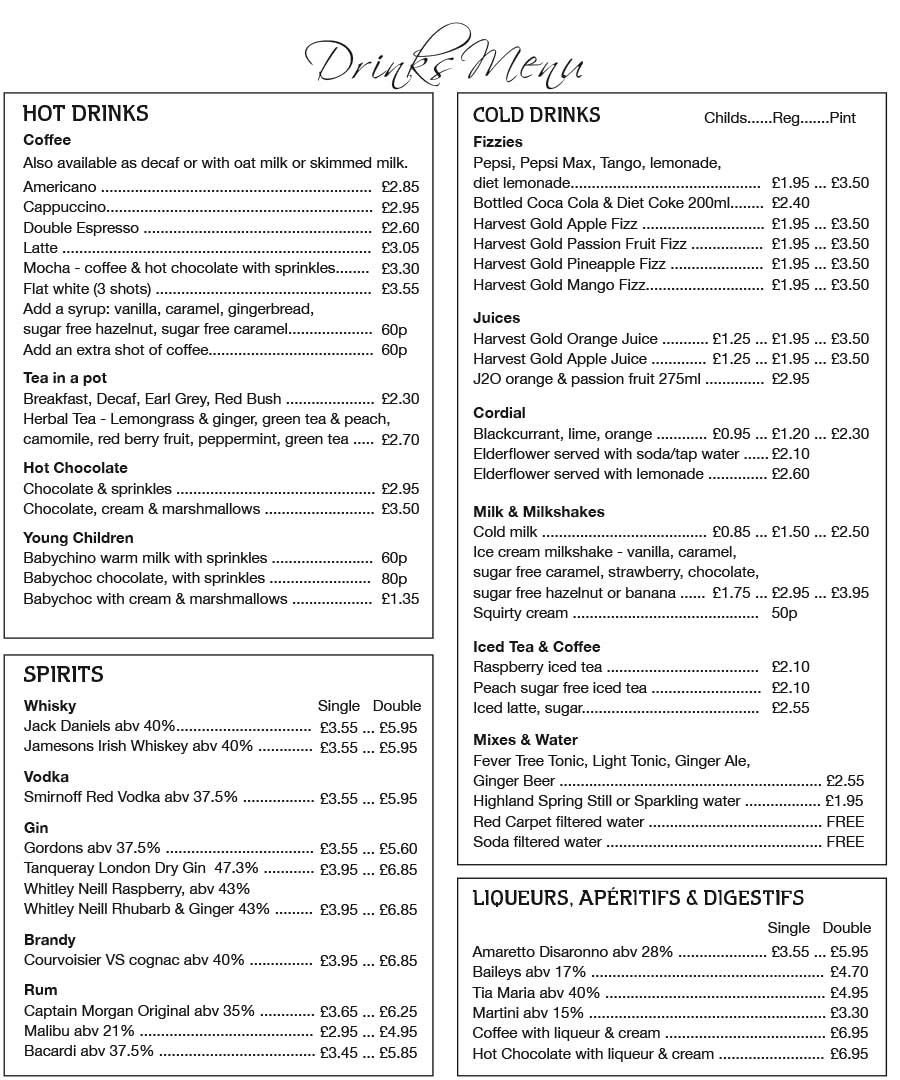 Drinks Menu | The Red Carpet Cinema and Cafe Bar