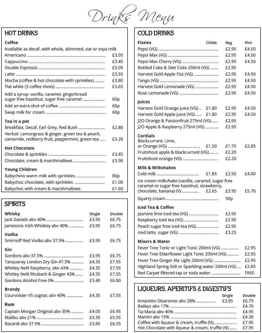 Drinks Menu | The Red Carpet Cinema and Cafe Bar