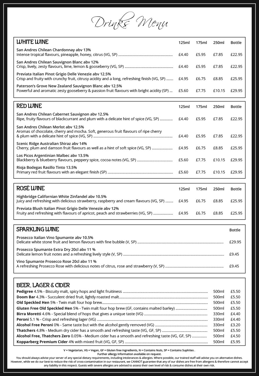 Drinks Menu page 2 | The Red Carpet Cinema and Cafe Bar