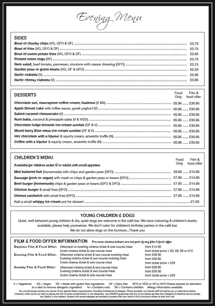 Evening Menu page 2 | The Red Carpet Cinema and Cafe Bar