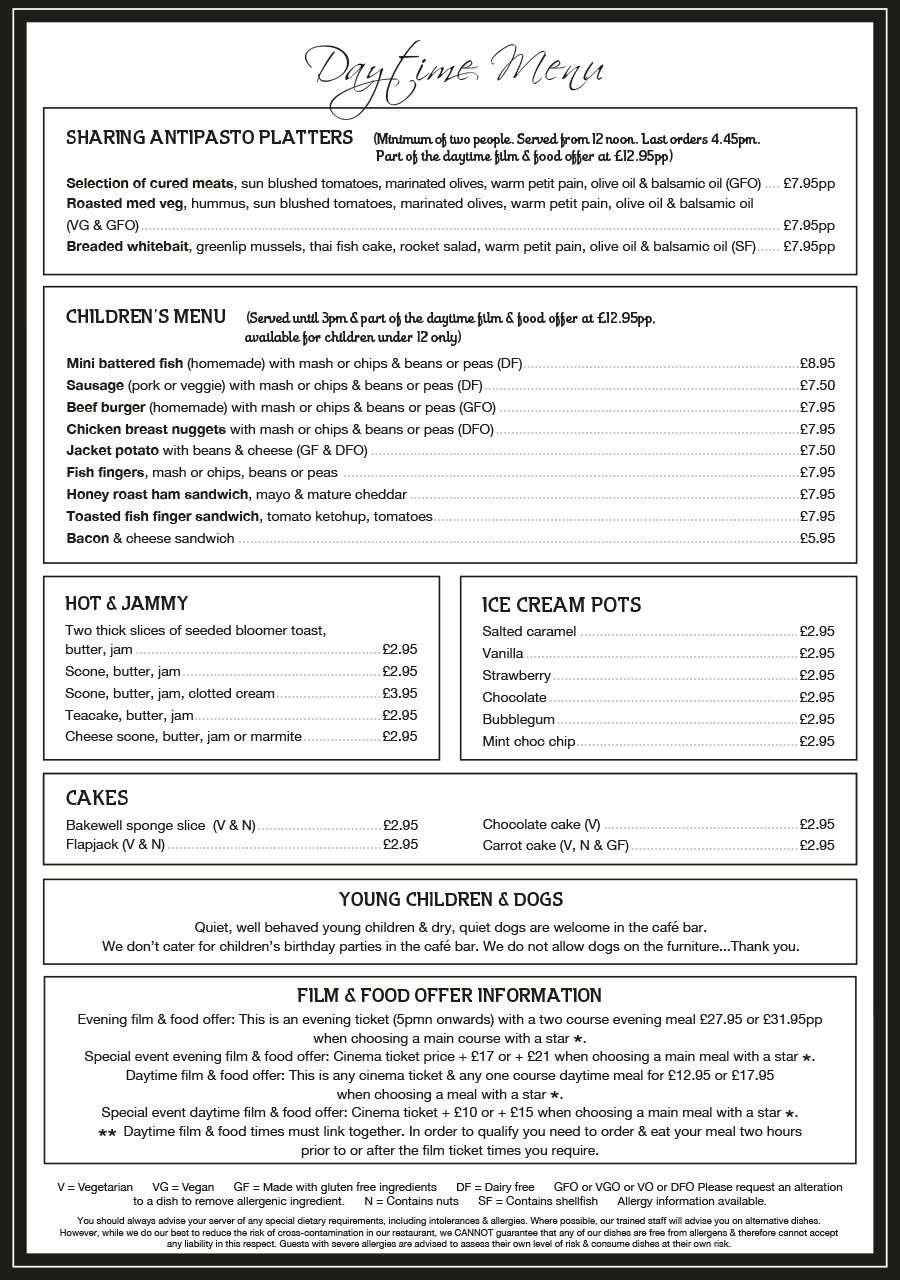 The Red Carpet Cinema and Cafe Bar - Lunch Menu part 2
