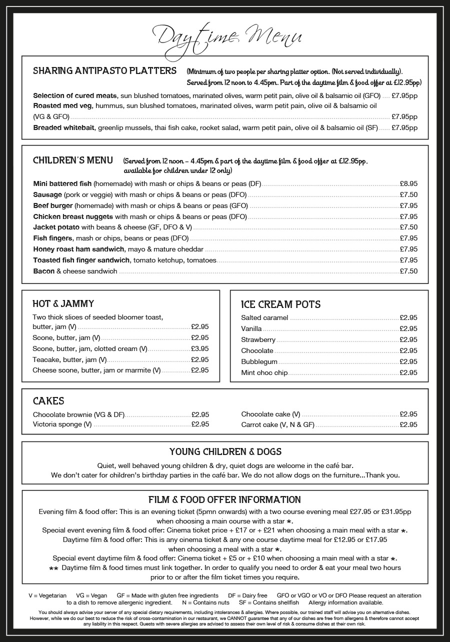 The Red Carpet Cinema and Cafe Bar - Lunch Menu part 2