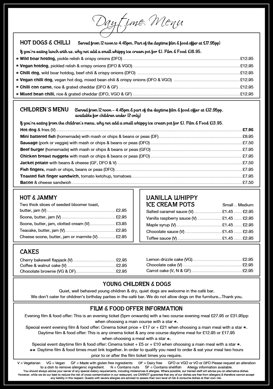 The Red Carpet Cinema and Cafe Bar - Lunch Menu part 2