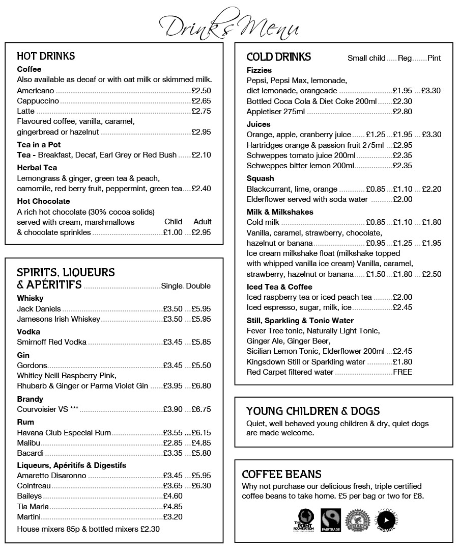 The Red Carpet Cinema and Cafe Bar - Drinks Menu