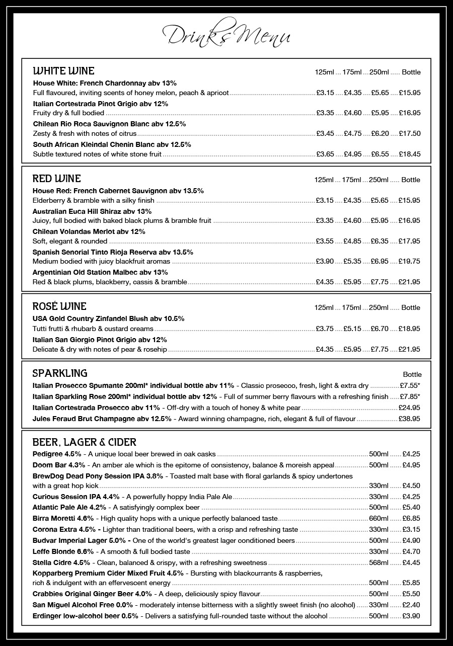 The Red Carpet Cinema and Cafe Bar - Drinks Menu part 2