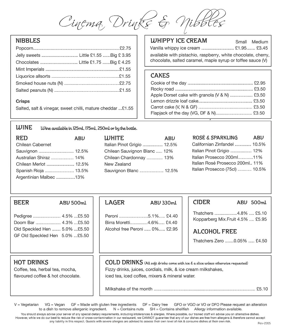 Snacks Menu | The Red Carpet Cinema and Cafe Bar