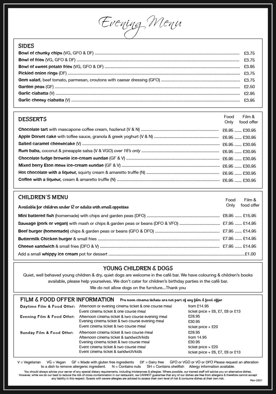 The Red Carpet Cinema and Cafe Bar - Sunday Menu part 2